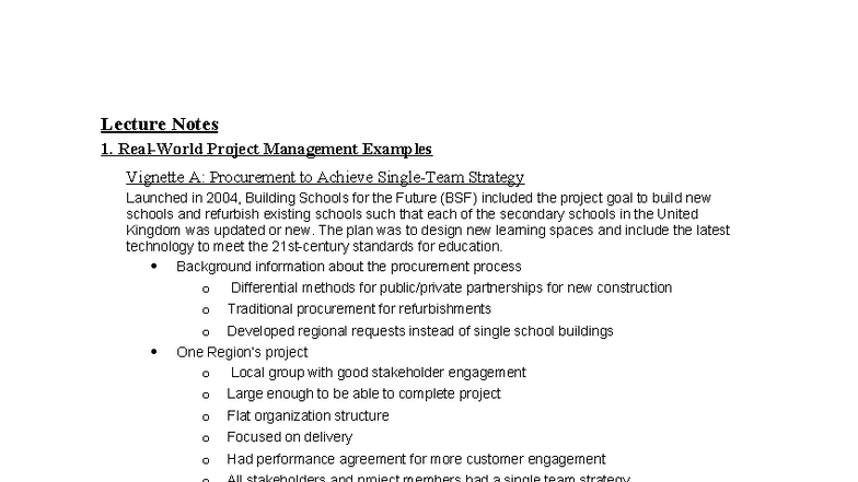 Chapter 2 Lecture Notes: Project Management & Procurement Strategies ...