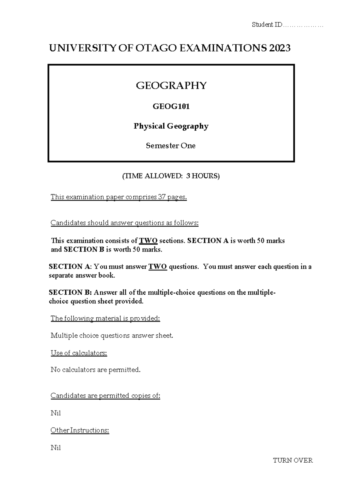 GEOG101 2023 - Physical Geography Exam Preparation Guide - Studocu