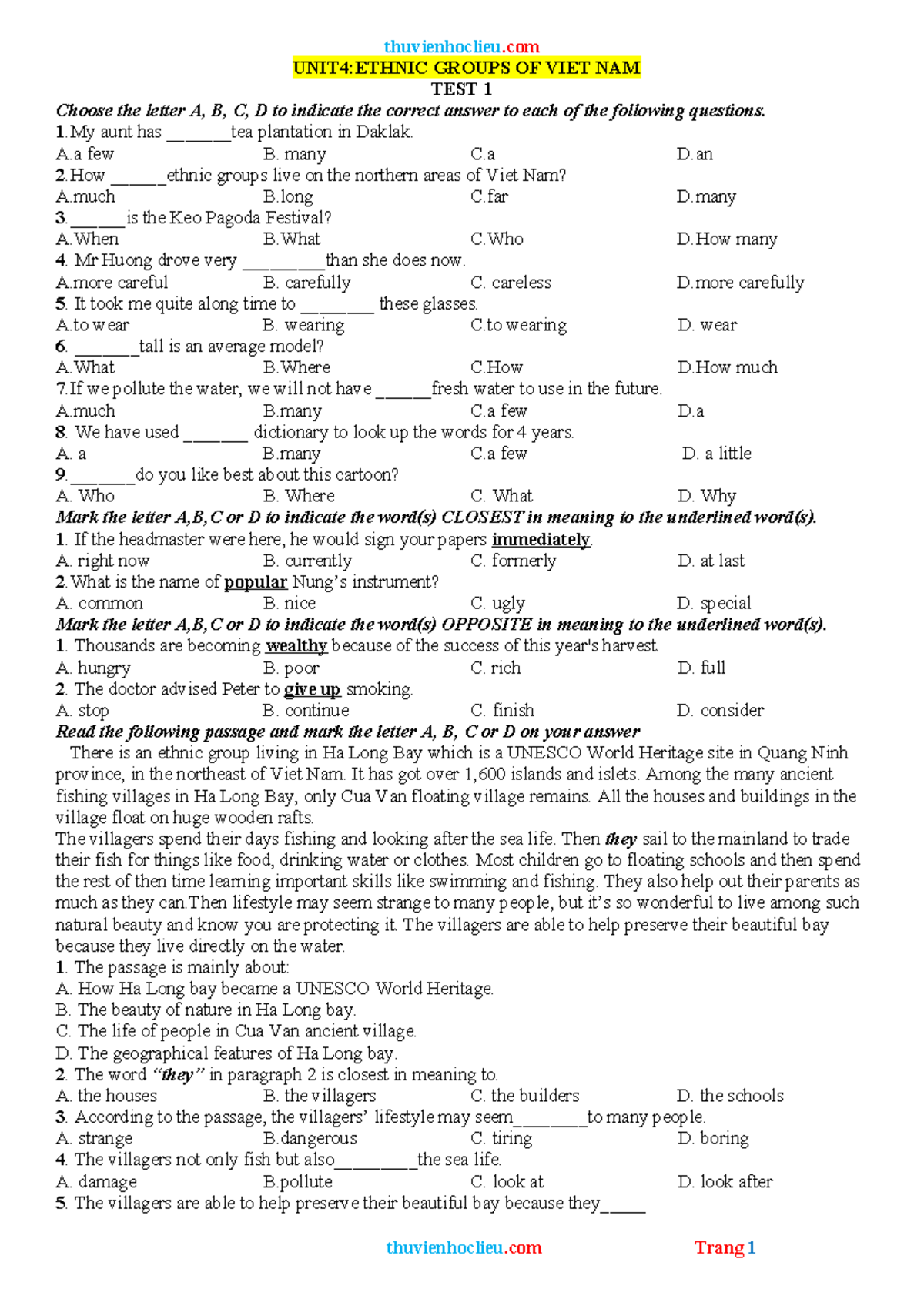 Ôn Tập UNIT 4: Các Nhóm Dân Tộc Việt Nam - Lớp 8 - Studocu