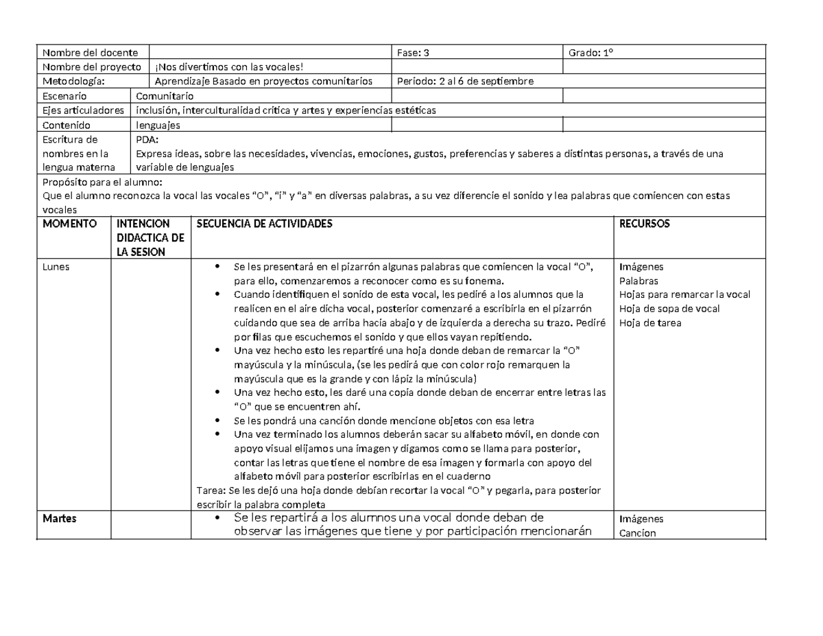 Proyecto Divertimos con las Vocales: Actividades del 2 al 6 de ...