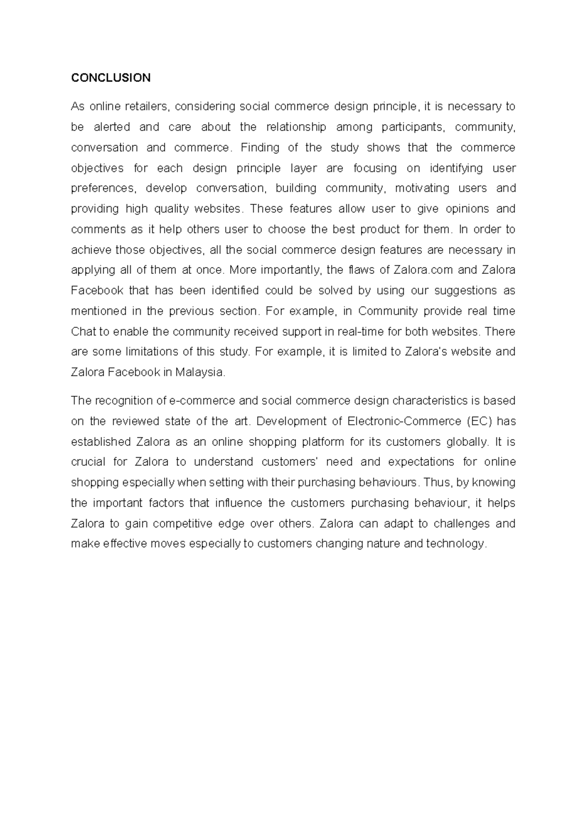 Conclusion on Social Commerce Design for Zalora E-Commerce Strategy ...