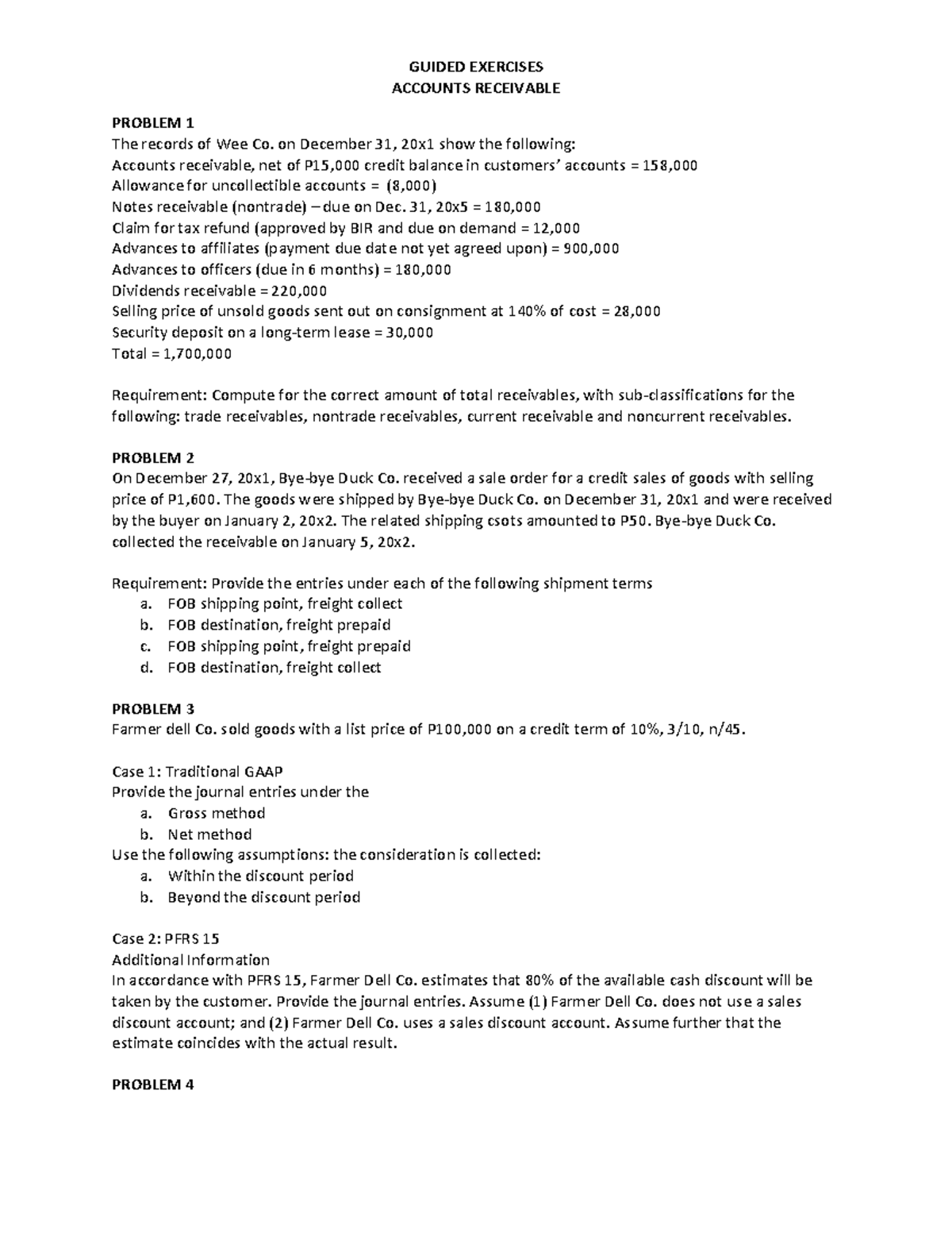 Guided Exercises on Accounts Receivable Problems (ACCT 101) - Studocu