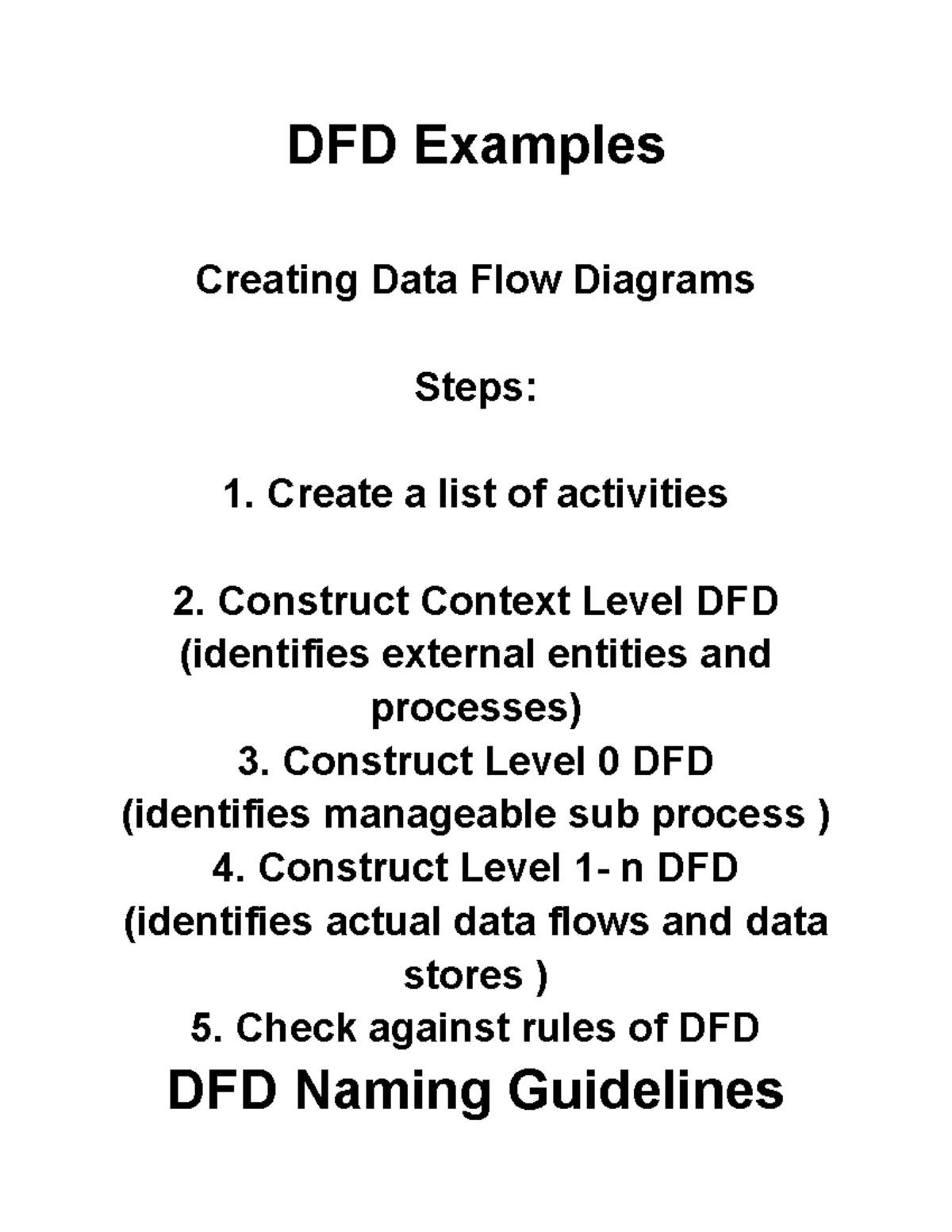 DFD Examples - DFD Examples Creating Data Flow Diagrams Steps: Create a ...