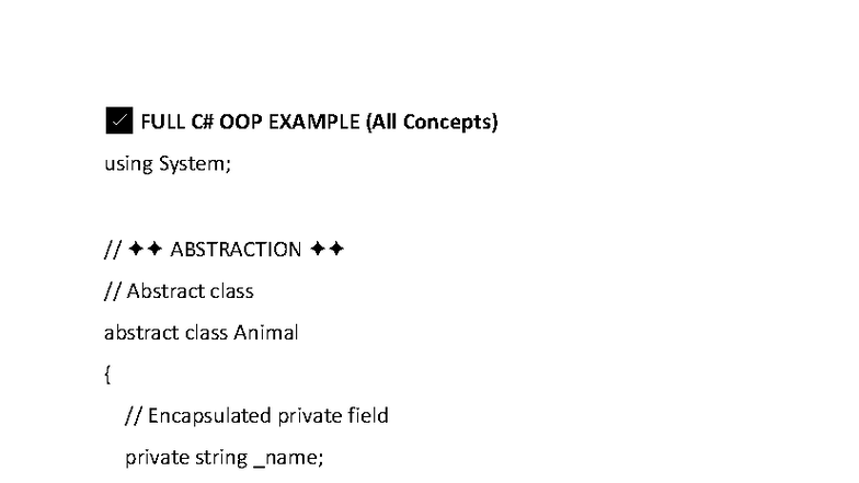 OOP Concepts Overview: E, P, I, A in Full Example - Studocu