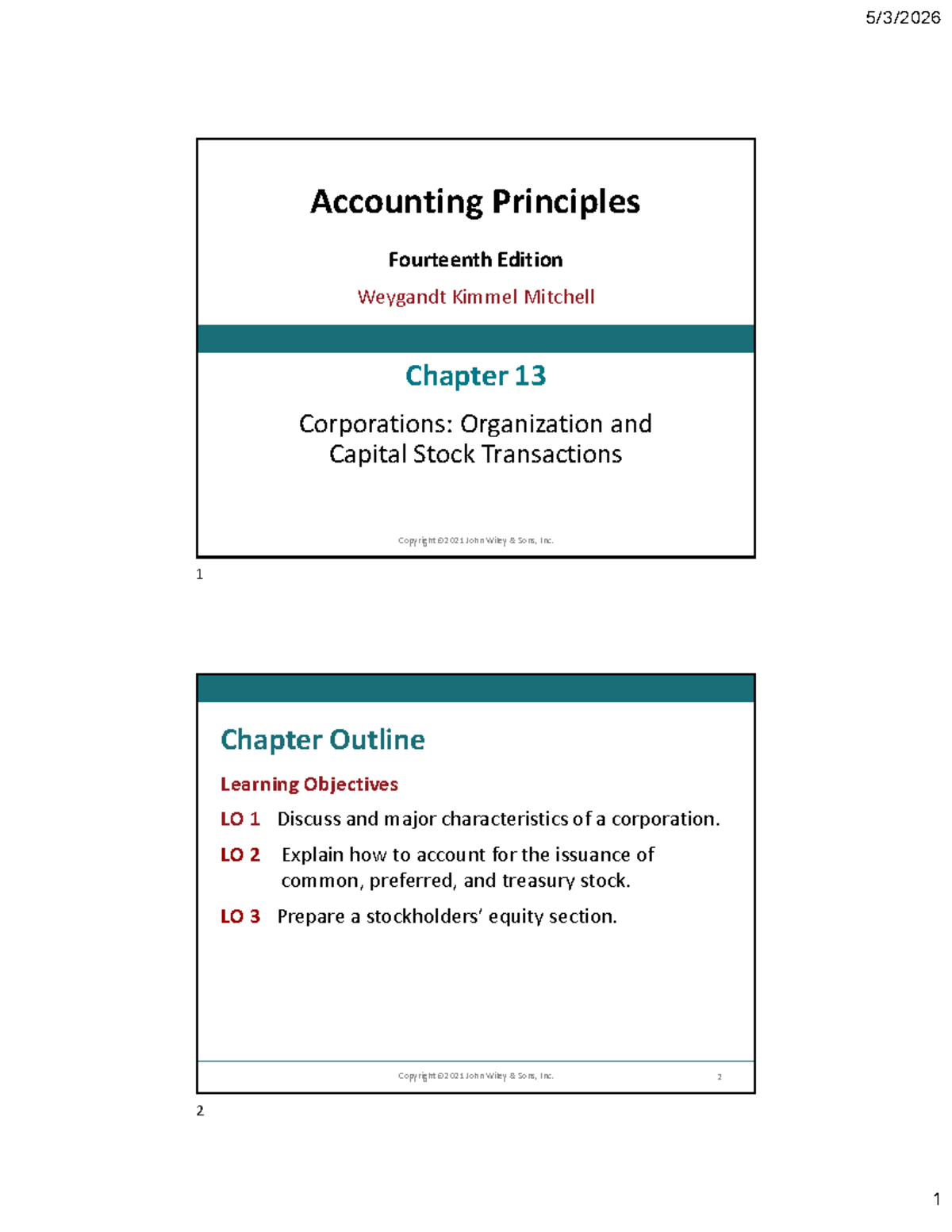 Chapter 13: Corporations - Organization & Capital Stock Transactions ...