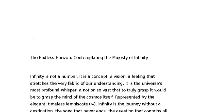 Infinity: Exploring the Concept and Its Cosmic Significance - Studocu