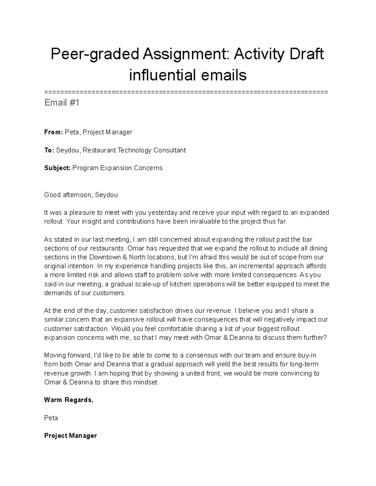 Peer-graded Assignment Activity Draft influential emails - Peer-graded Assignment: Activity ...