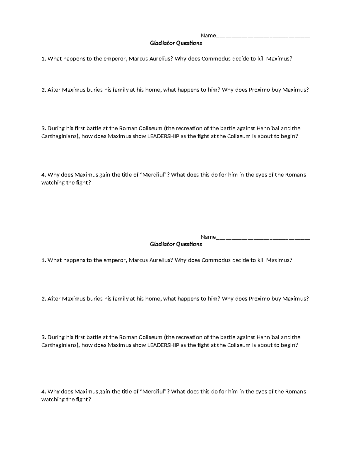 GLA 101: Gladiator Movie Discussion Questions and Insights - Studocu