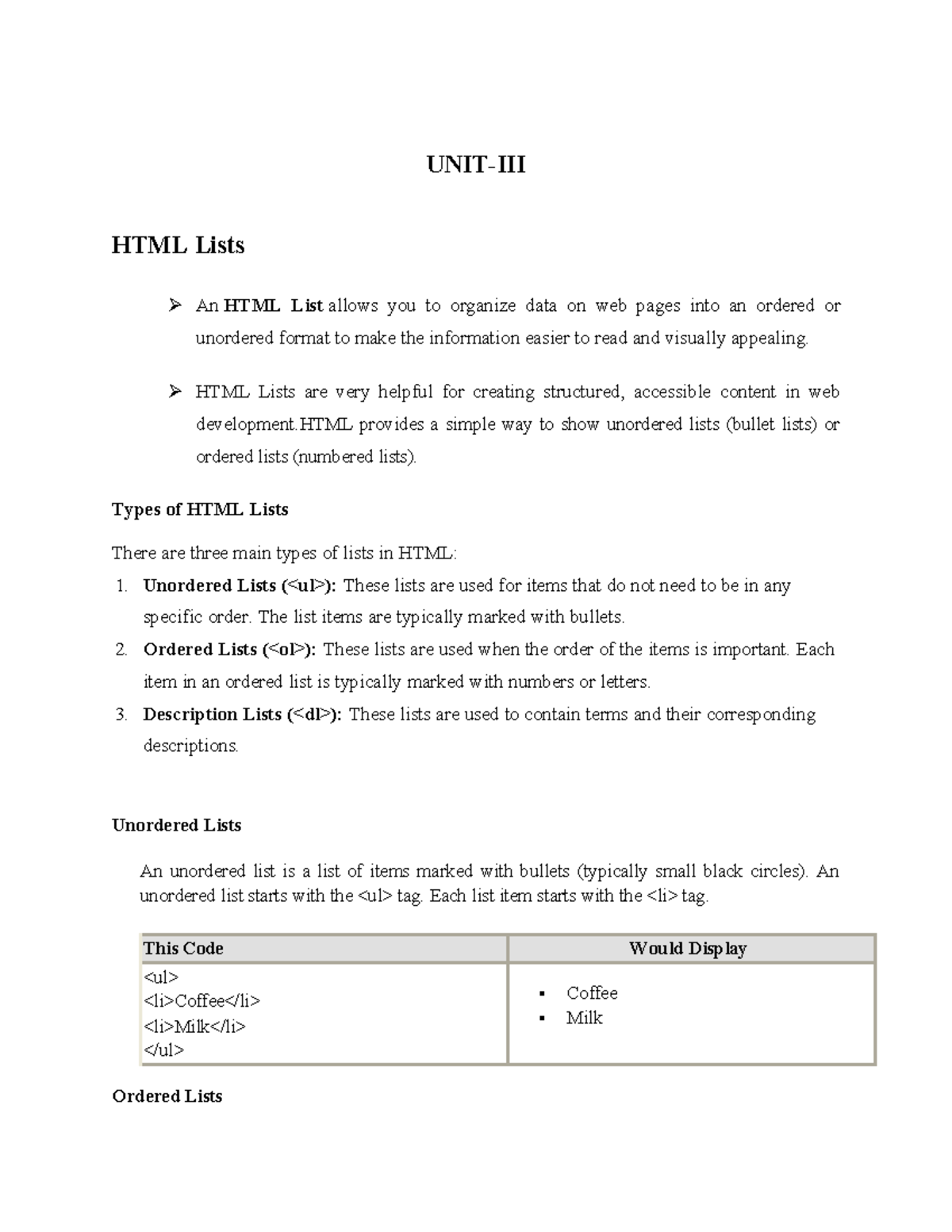 HTML UNIT 3 - Informative: Understanding HTML Lists and Links - Studocu