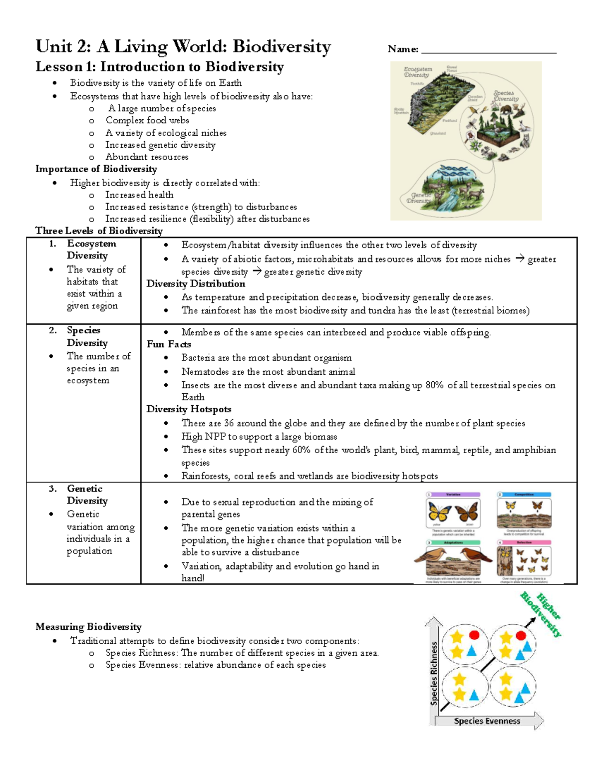 Unit 2: A Living World - Biodiversity Note Packet (No Blanks) - Studocu
