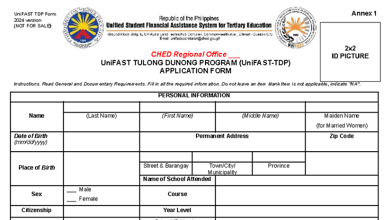 UniFAST TDP Application Form 2024 - Guidelines and Requirements - Studocu