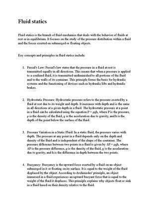 Equation in Fluid Mechanics: Bernoulli's Principle - Studocu