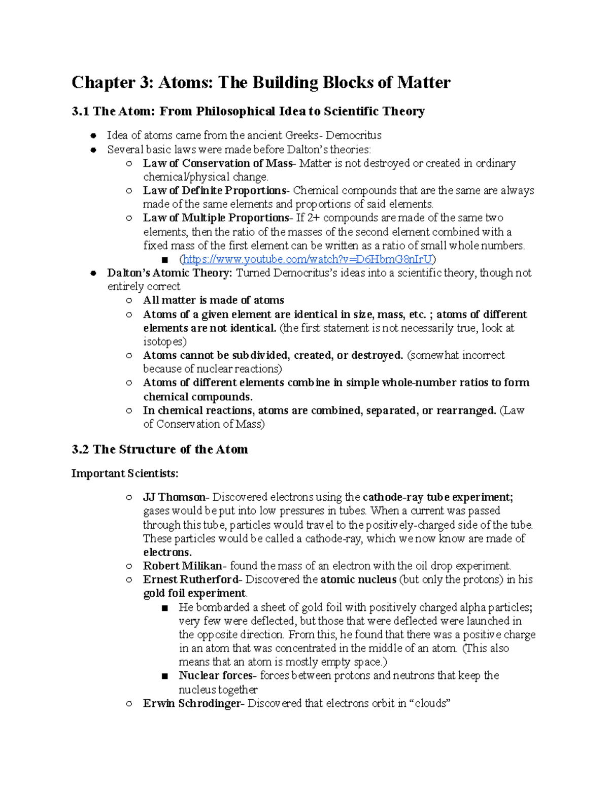 Chemistry Atoms - Chapter 3: Atoms: The Building Blocks of Matter 3 The ...