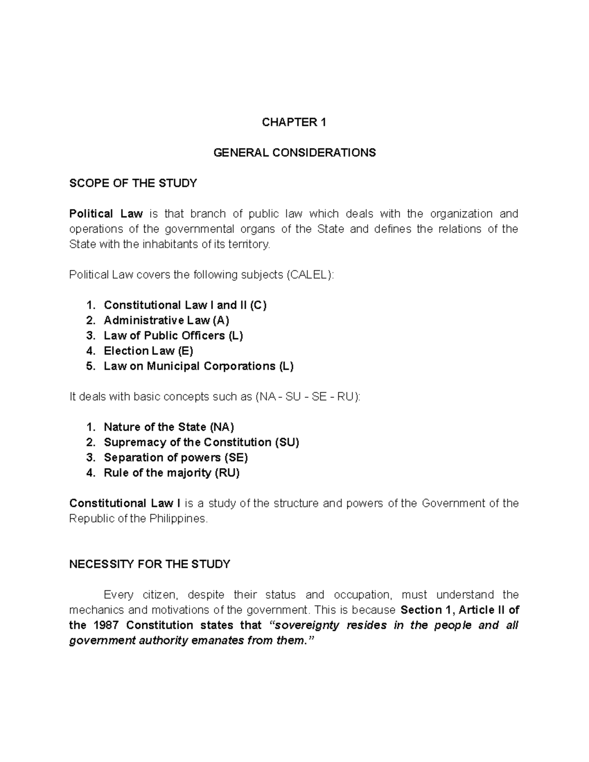Political Law Review: Chapter 1 Overview & Key Concepts - Studocu