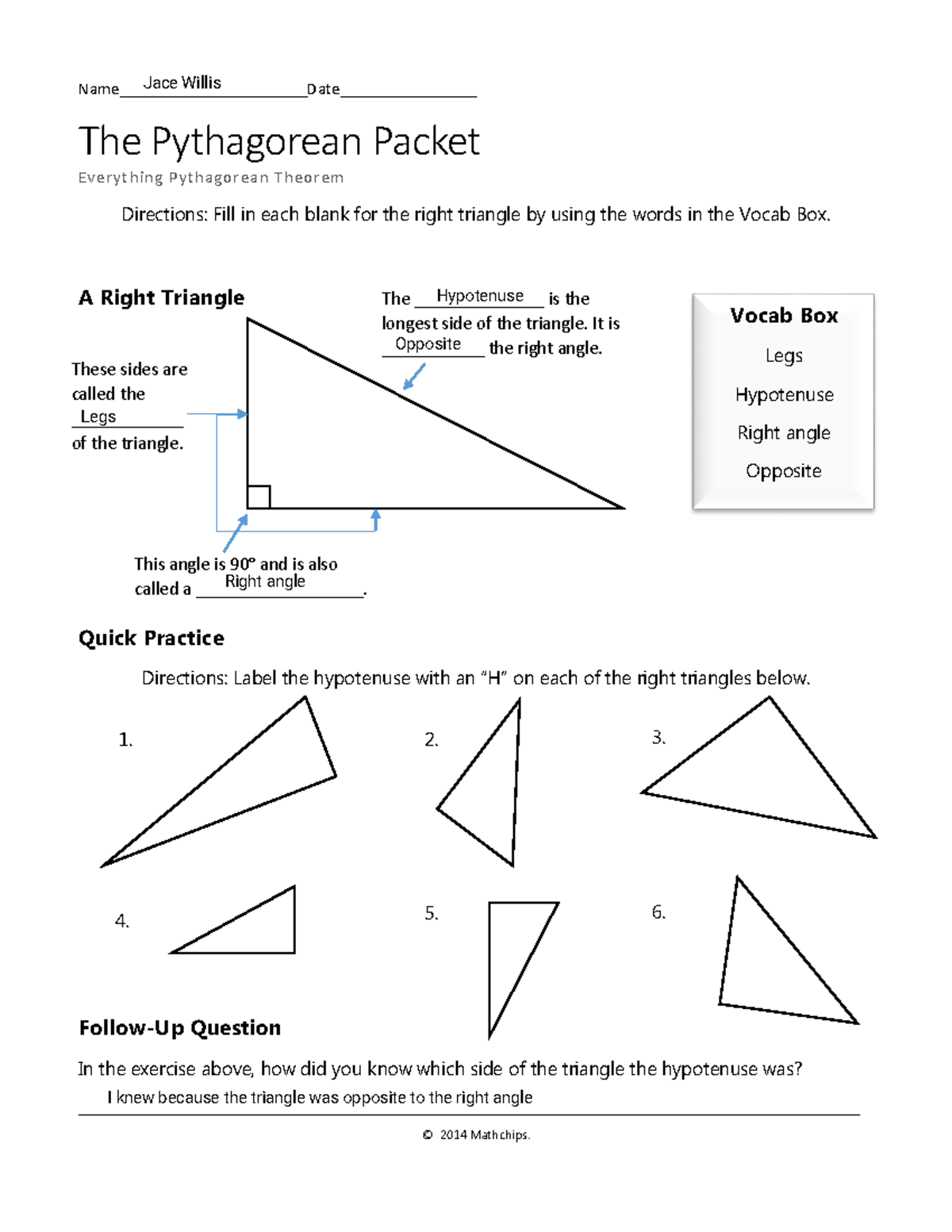 Pythagorean Theorem Packet - Right Triangle Practice & Facts - Studocu