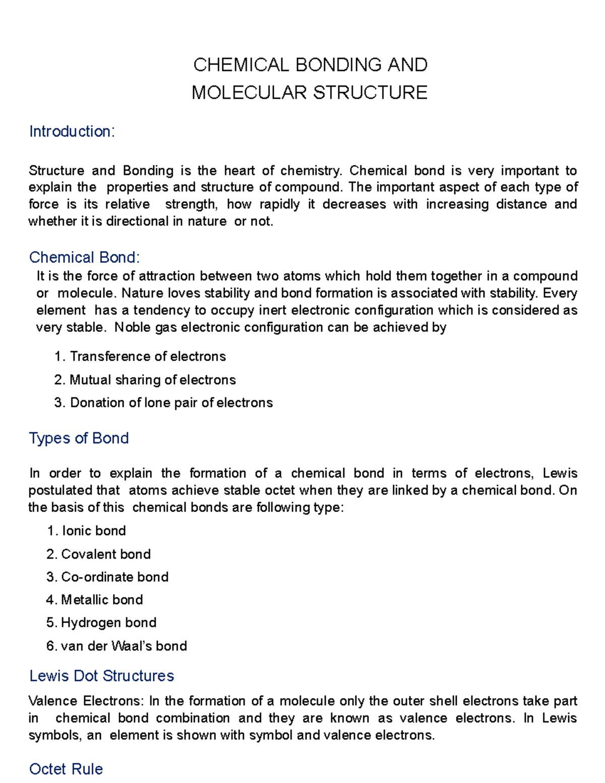 CHEM 101: Final Exam Notes on Chemical Bonding & Molecular Structure ...