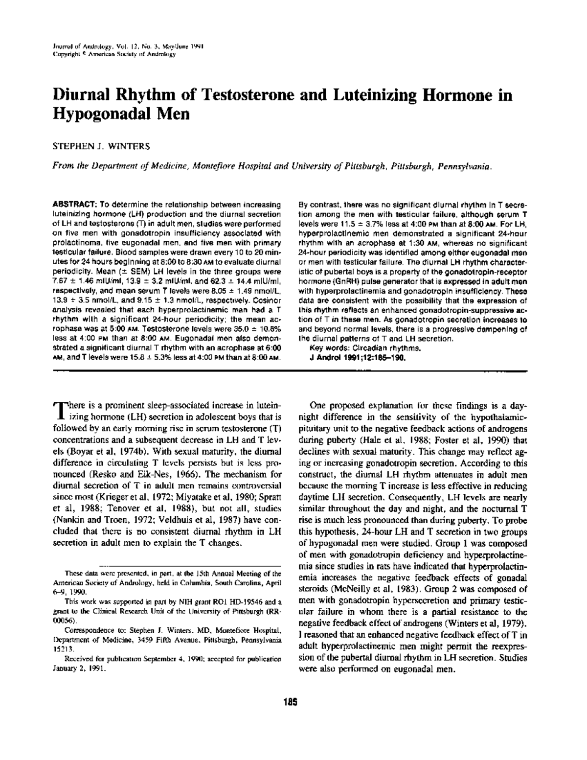 Diurnal Rhythm of Testosterone and Luteinizing Hormone in Hypogonadal ...