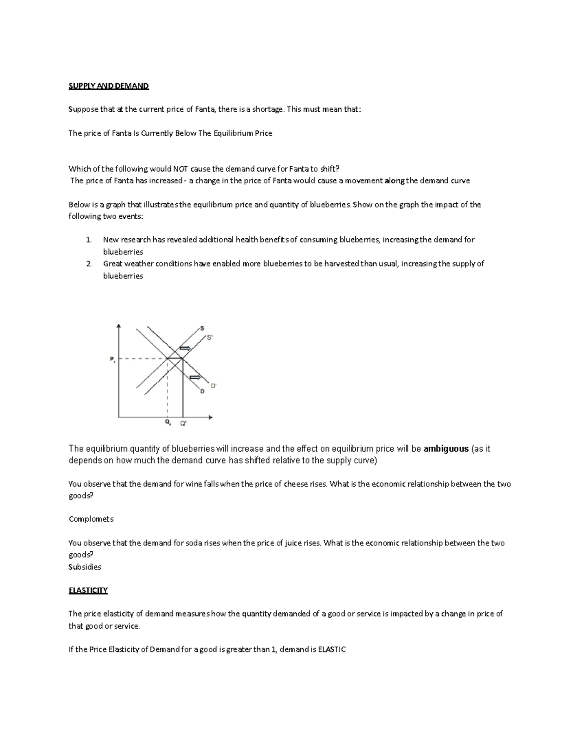 BSNS113 Supply and Demand Cheat Sheet Summary - Studocu