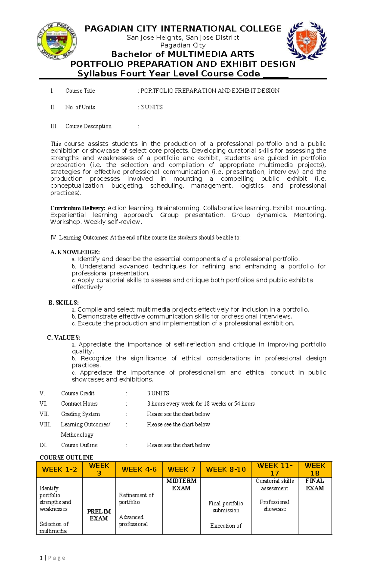 PCIC - Syllabus for Portfolio Prep & Exhibit Design (4th Year) - Studocu