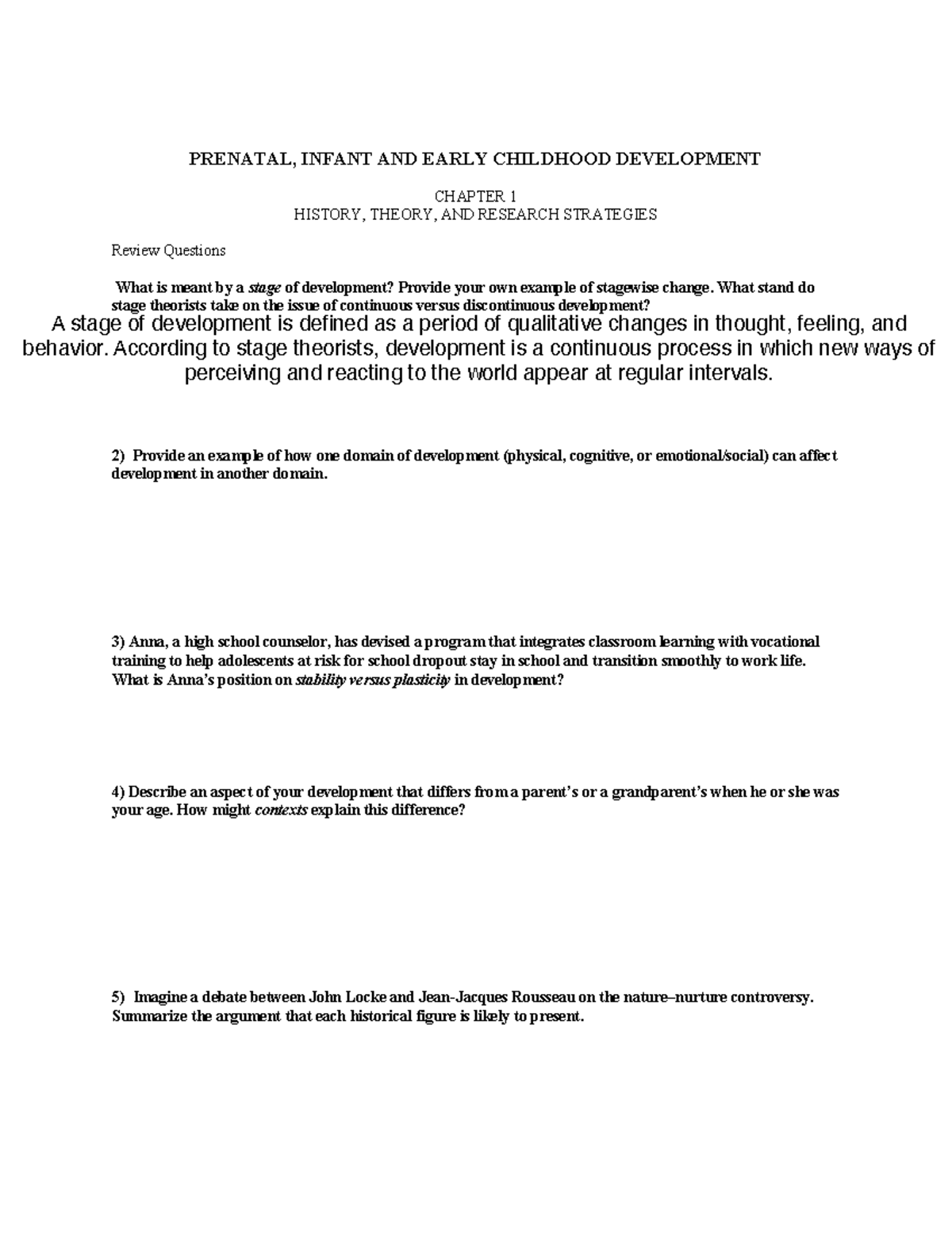 Chapter 1 Review Questions: Prenatal and Early Childhood Development ...