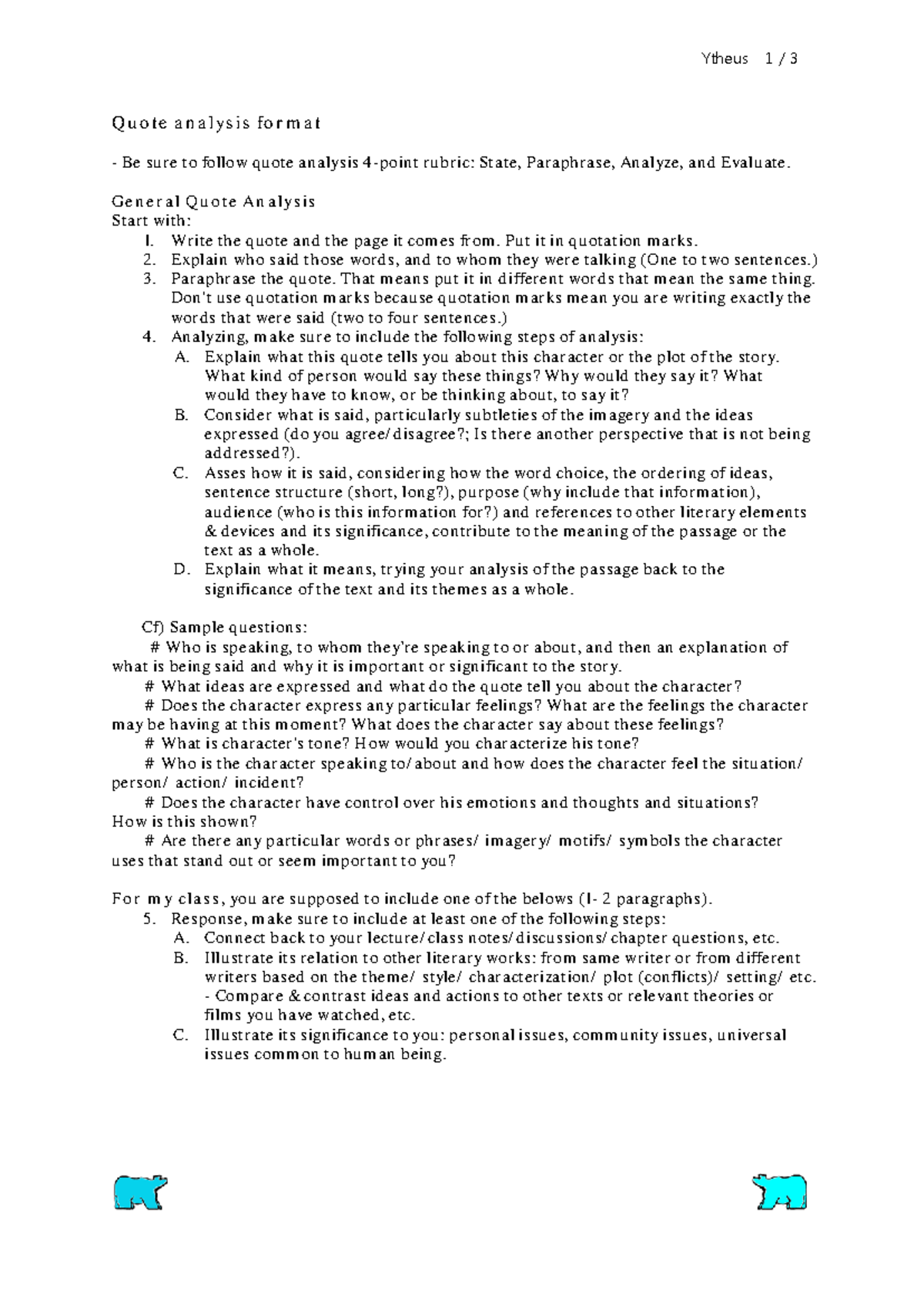 Quote analysis formular - General Quote Analysis Start with: 1. Write ...