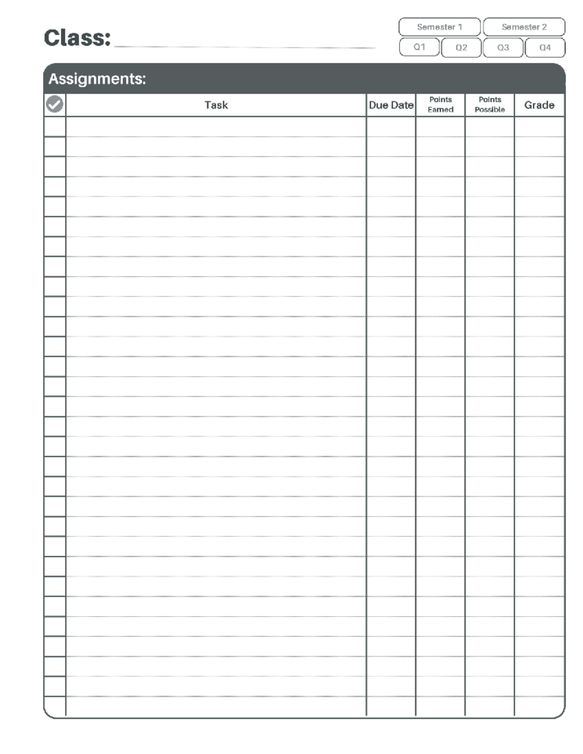Assignment-Tracker - Template to track assignments for each class ...