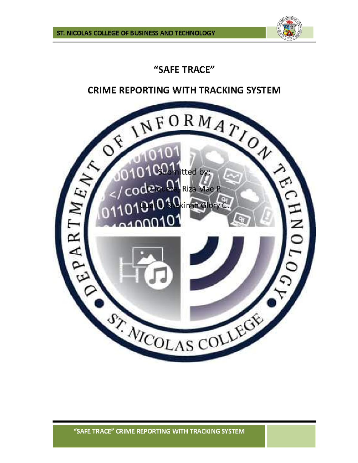 Capstone Project: "SAFE TRACE" Crime Reporting System Overview - Studocu