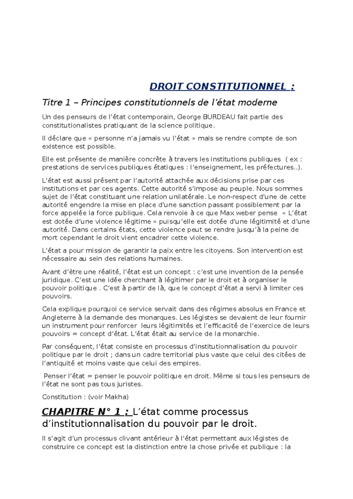 Cours Droit Constit - DROIT CONSTITUTIONNEL : Titre 1 – Principes ...