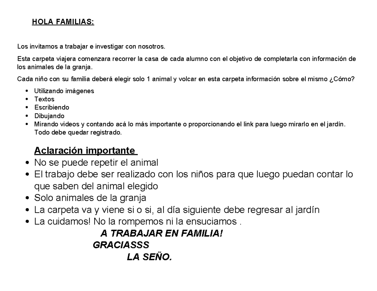 LA Granja: Planificación de Proyecto Familiar sobre Animales - Studocu