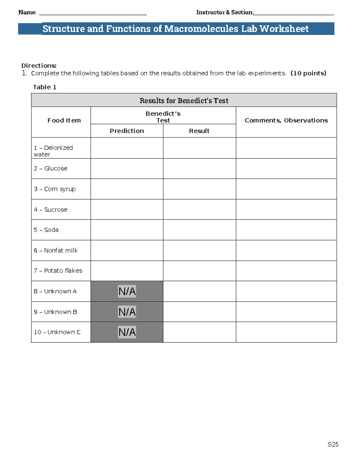 S25 Macromolecules worksheet - Structure and Functions of ...