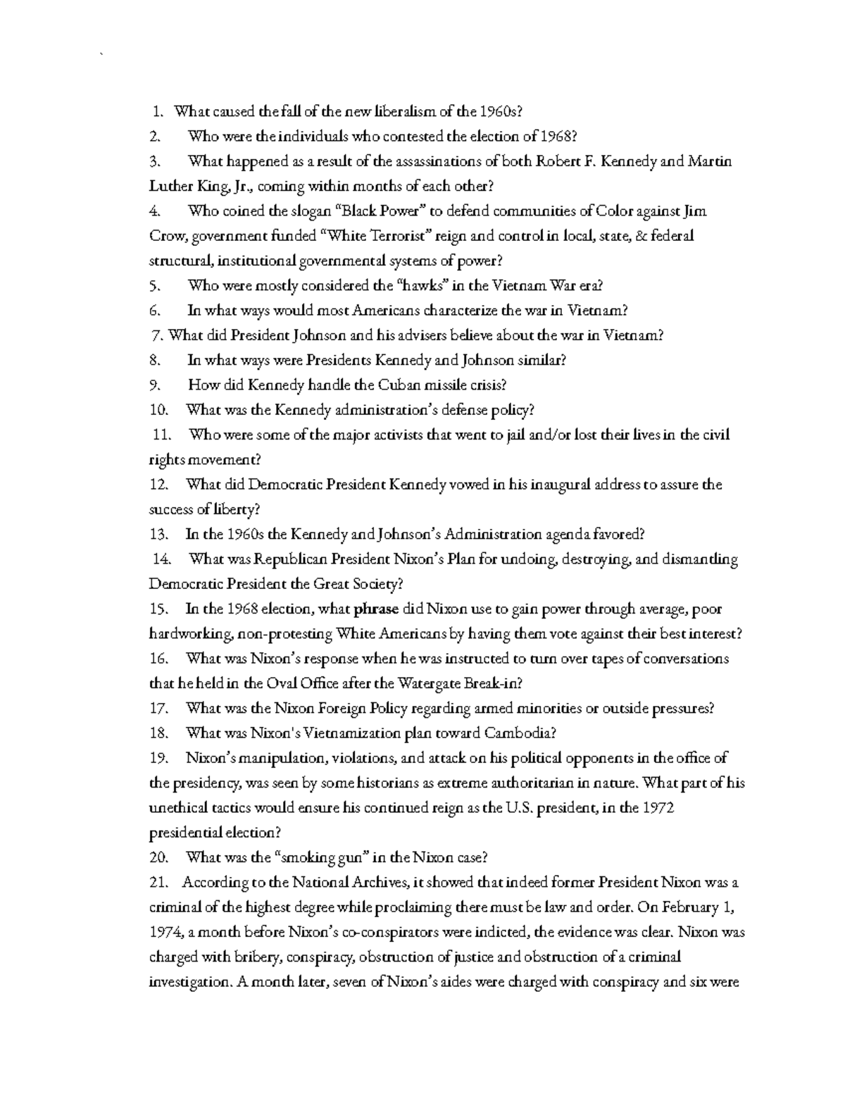 Study Guide: Unit 3 - Civil Rights & Vietnam War Overview - Studocu