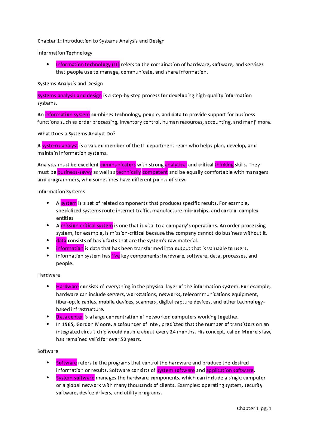 Chapter 1: Intro to Systems Analysis & Design (SAD) - Studocu