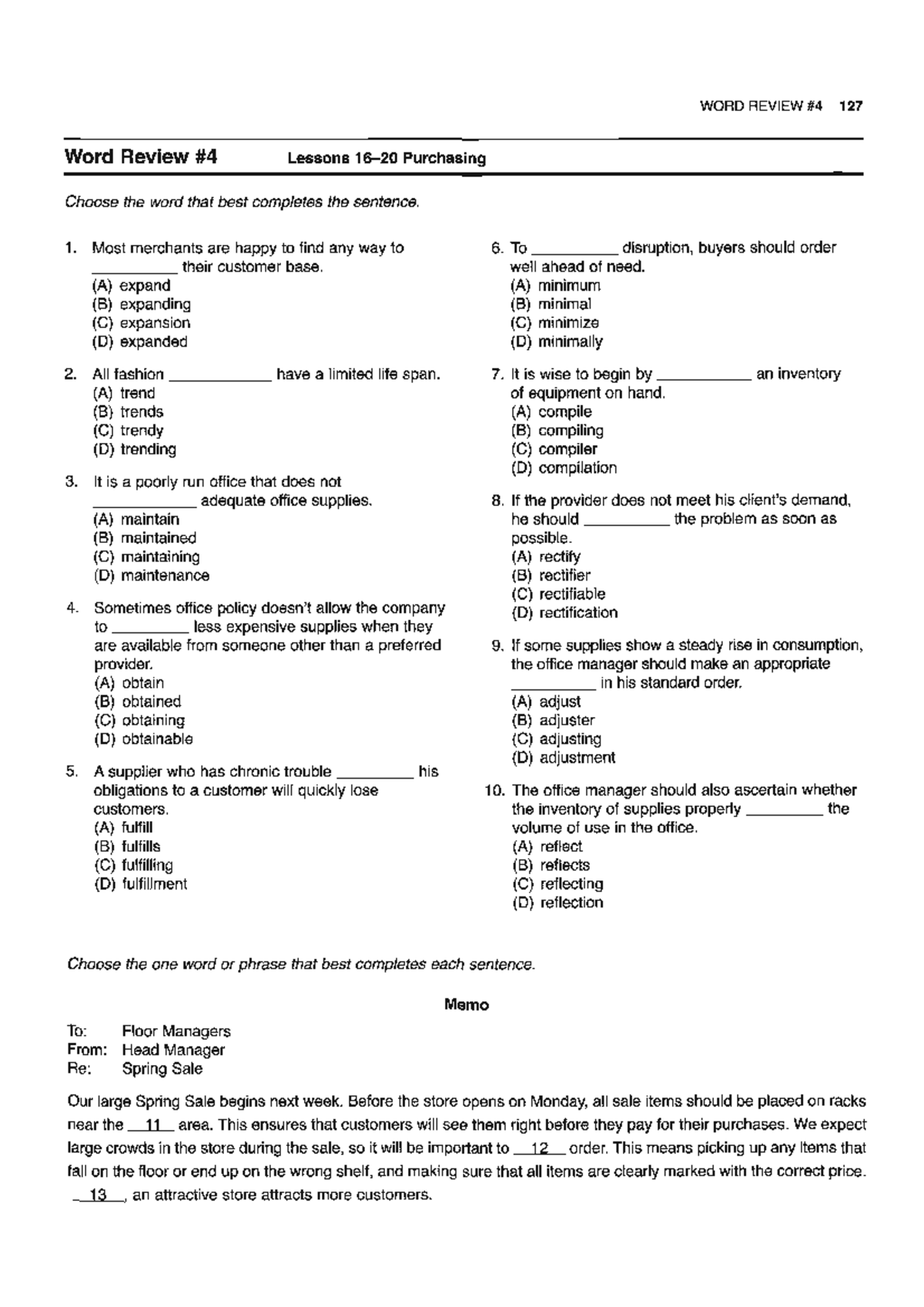 WORD REVIEW 127: Lessons 16-20 for Purchasing Vocabulary - Studocu
