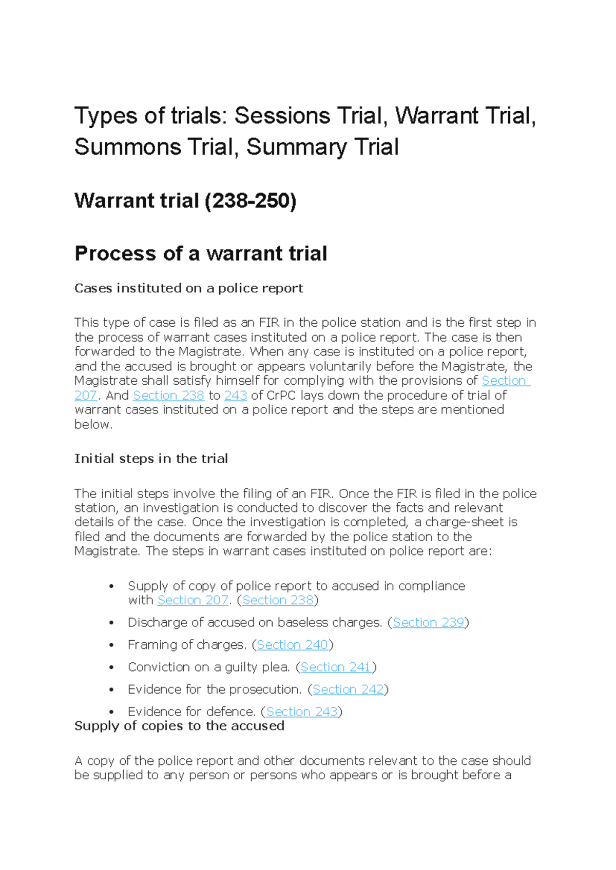 Types of Trials Under CrPC: Warrant, Summons, and Summary Procedures ...