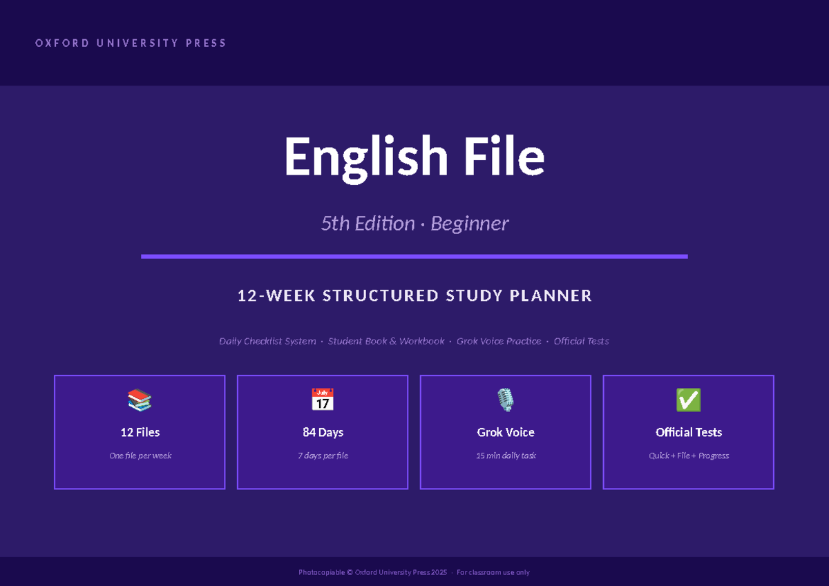 English File 5th Edition Beginner Study Planner & Daily Checklist - Studocu