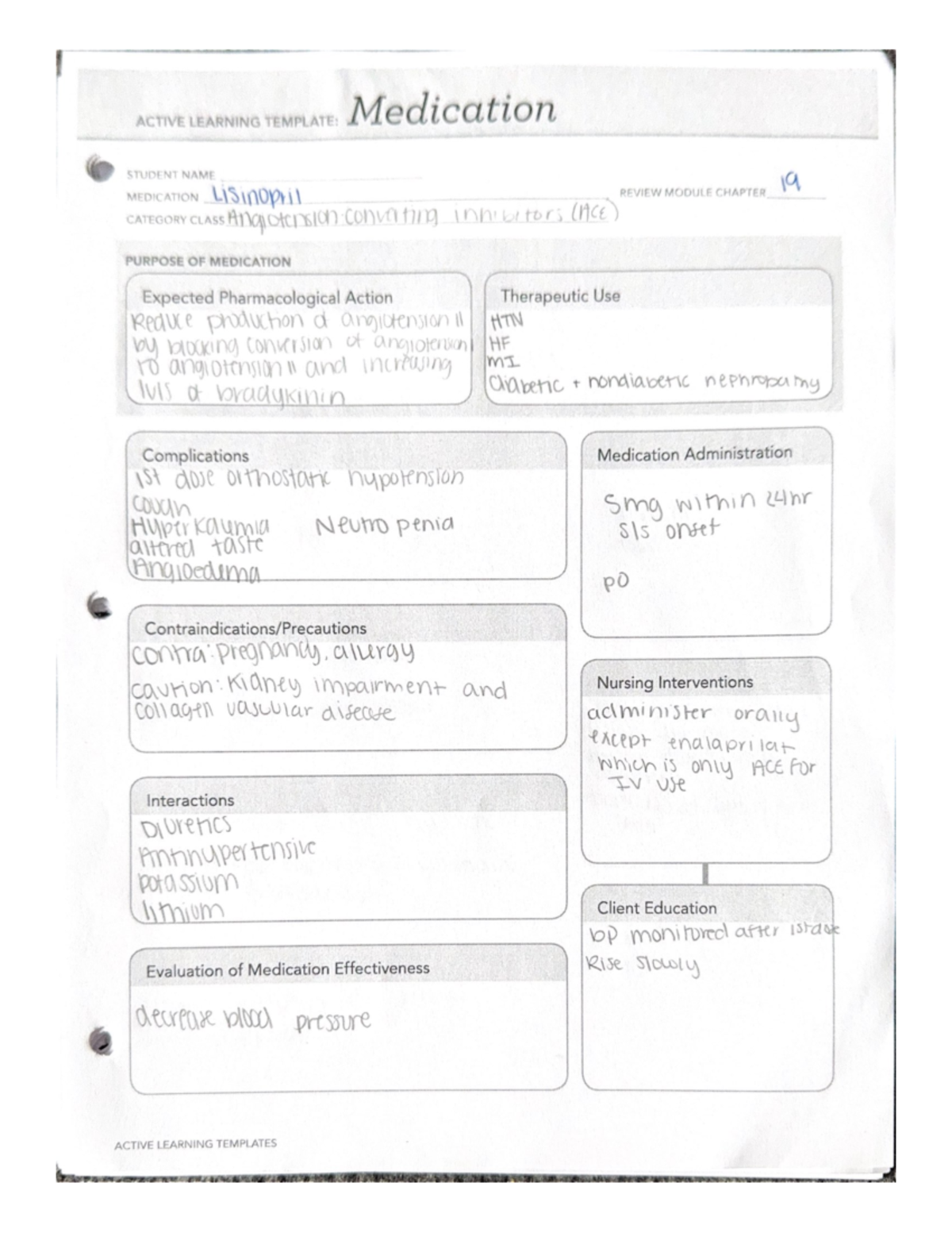 Lisinopril - Active Learning Template for Medication Review - Studocu