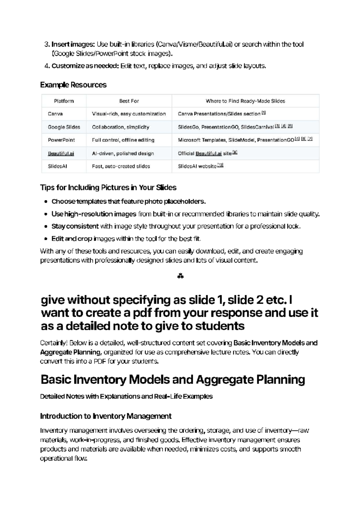 Module 2: Basic Inventory Models & Aggregate Planning Short Notes - Studocu