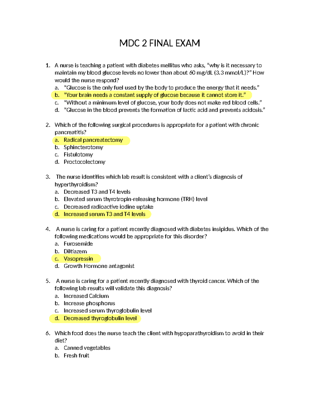 MDC2 Final Exam Study Guide and Key Topics for Nursing - Studocu