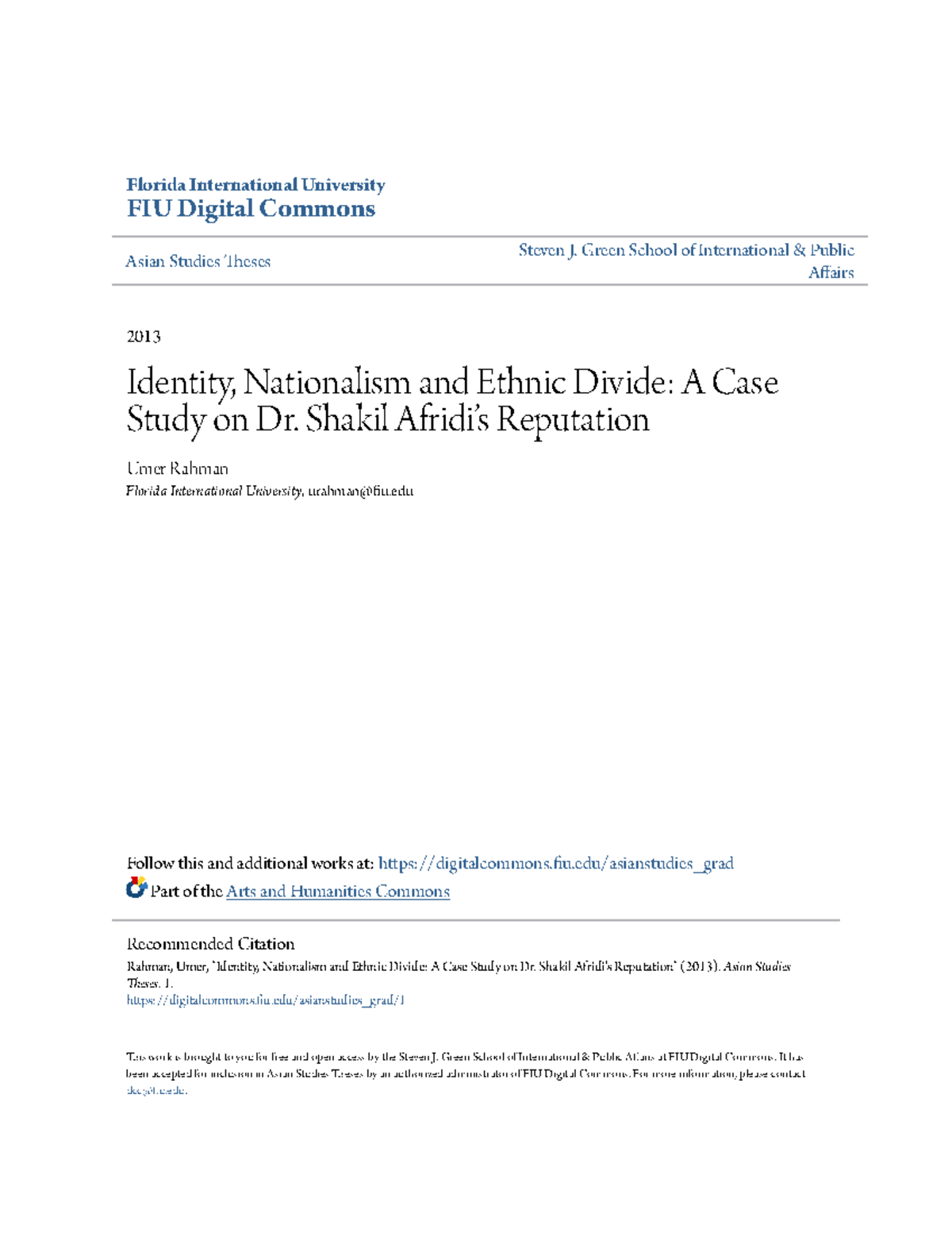 Identity, Nationalism, and Ethnic Divide: A Case Study on Dr. Shakil ...