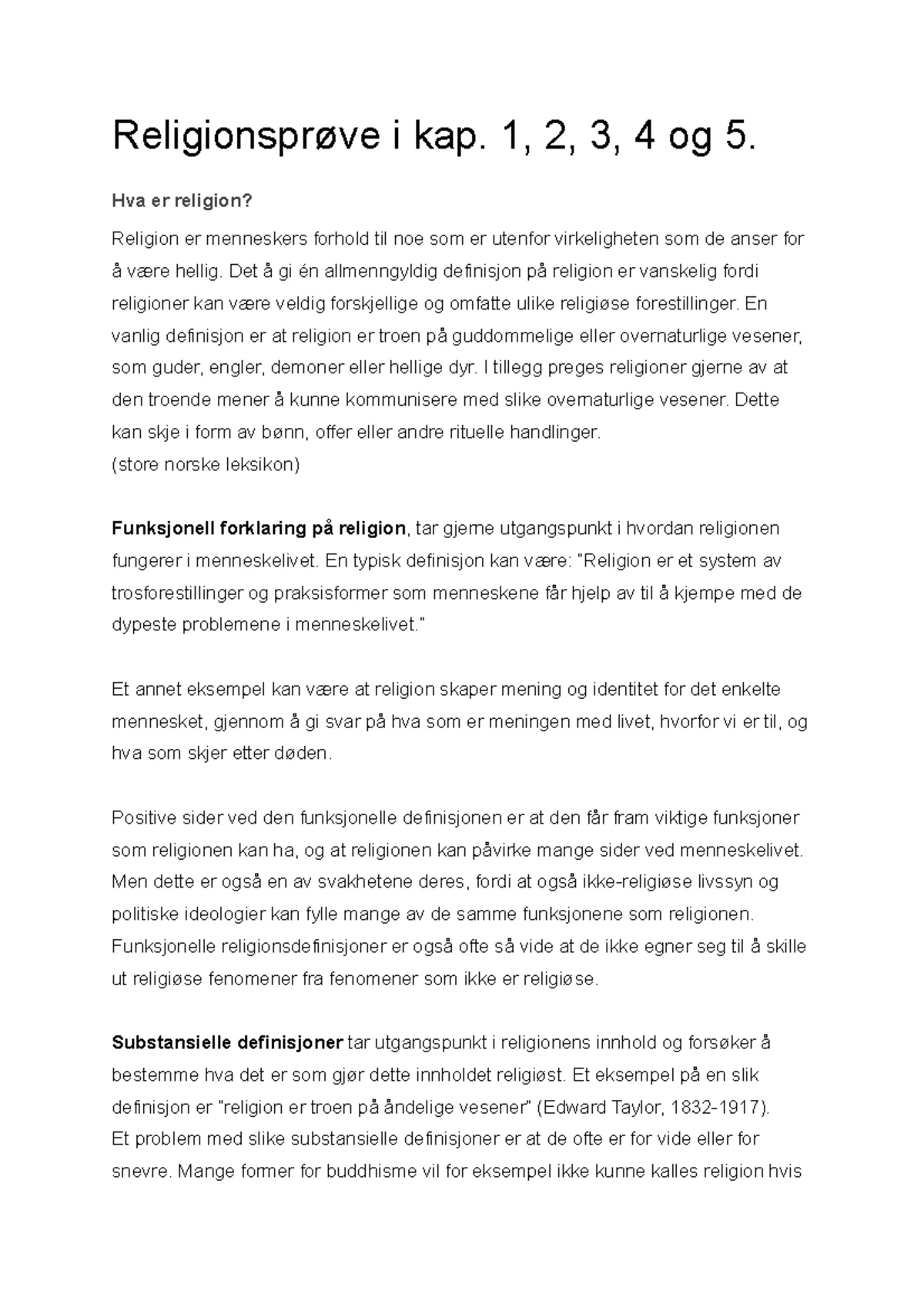 Sammendrag Kap. 1 - 1 – Hva er religion Religionsdefinisjoner Funksjonelle definisjoner ...