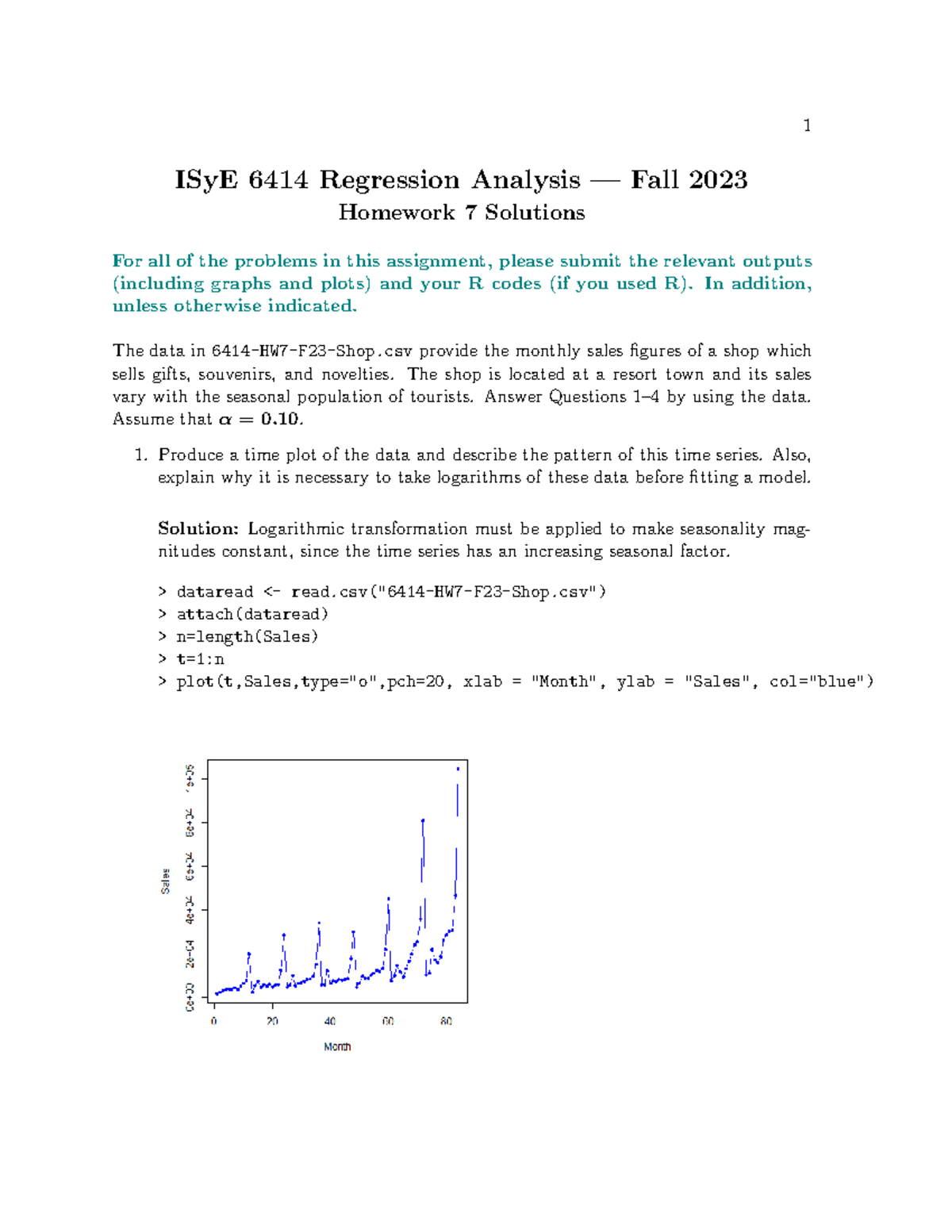 ISyE 6414 F23 Homework 7 Regression Analysis Solutions - Studocu