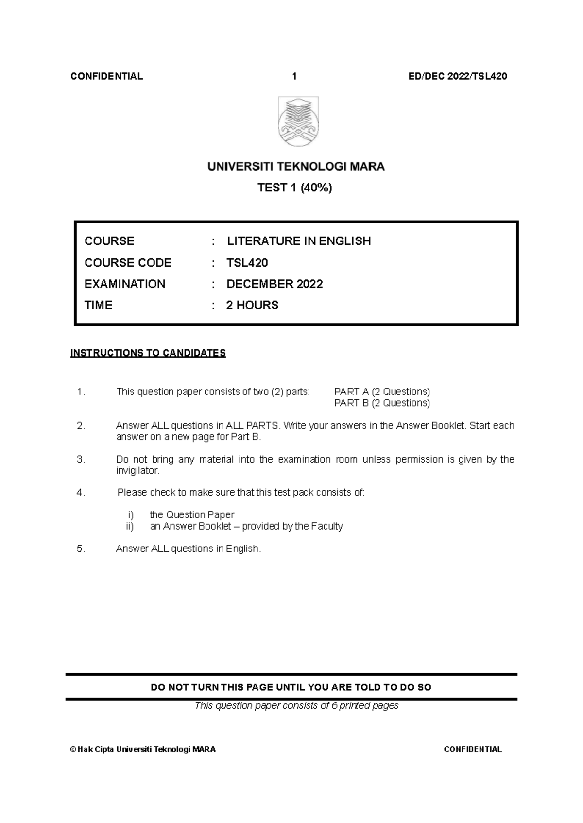 TSL420 Exam Practice: Test 1 December 2022 - Poetry Analysis - Studocu