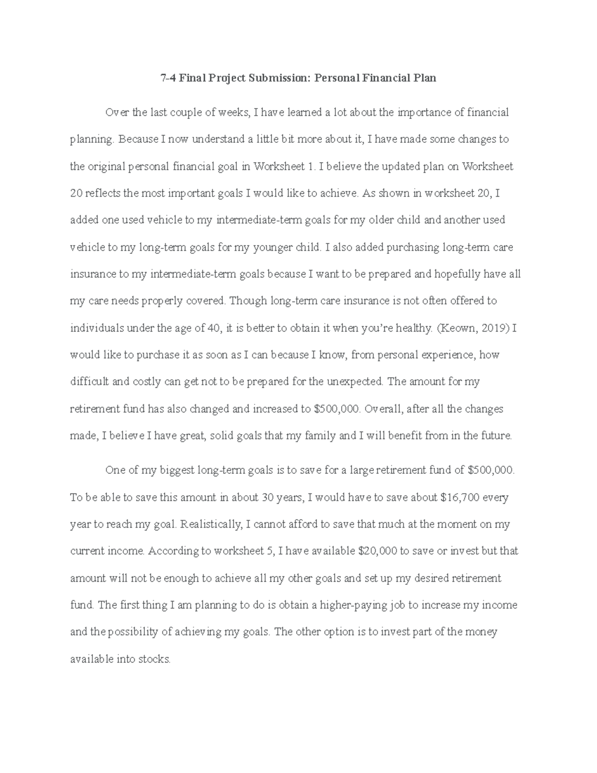 7-4 Final Project: Comprehensive Personal Financial Plan - Studocu