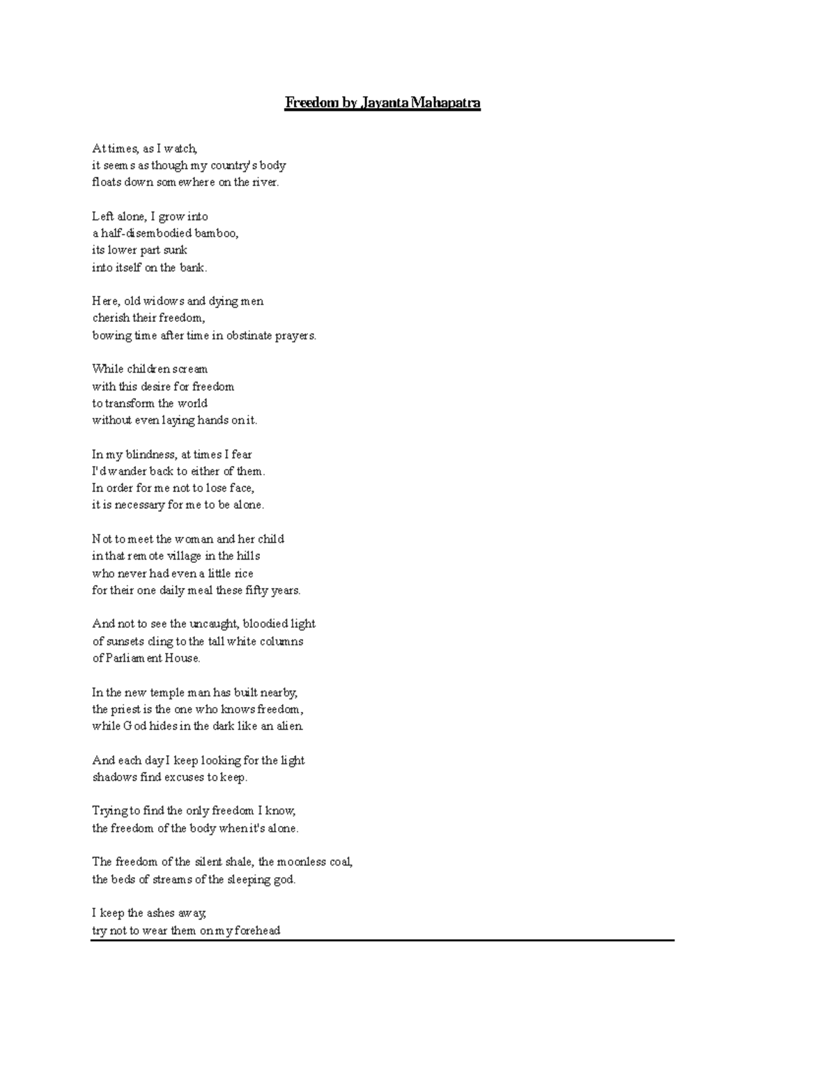 Analysis of Jayanta Mahapatra's 'Freedom' Poem (ENG 101) - Insights and ...