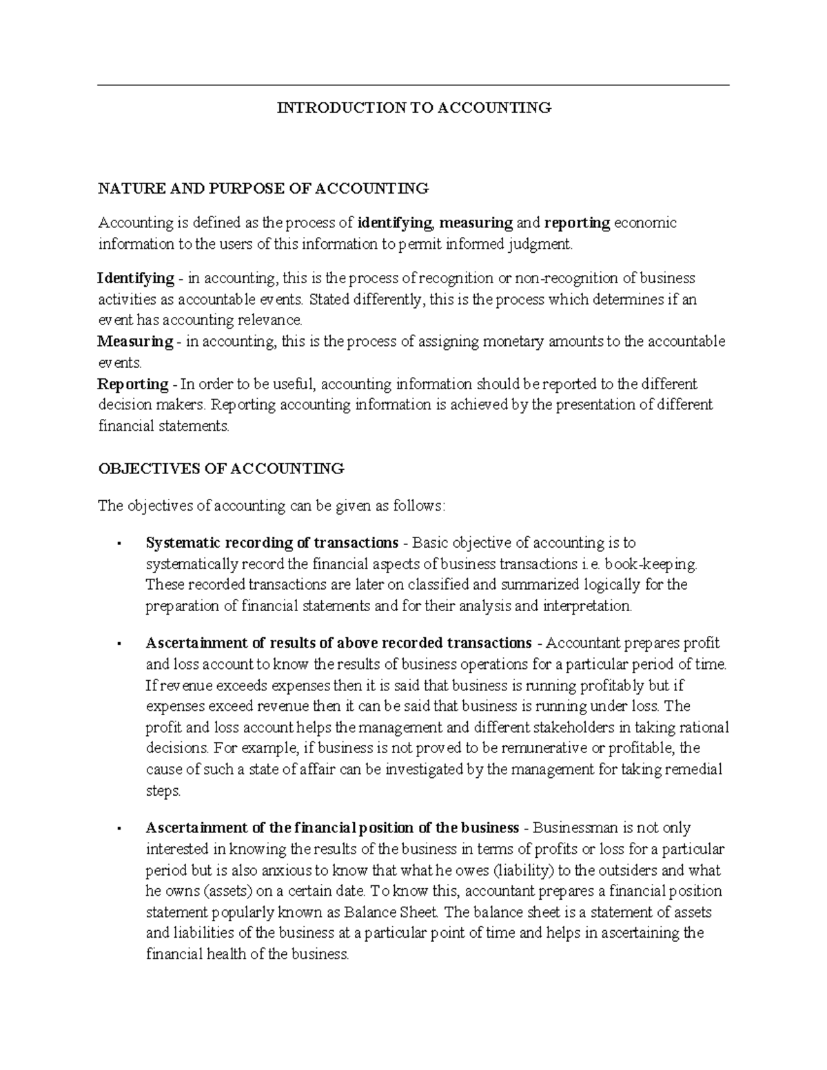 Lesson 1: Intro to Accounting - Key Concepts and Notes - Studocu