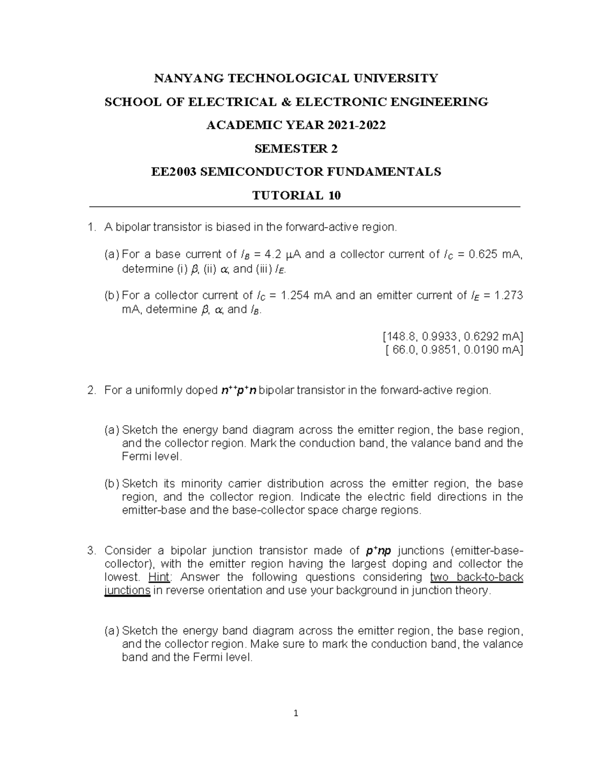 EE2003 Part III Tutorials 10-13 - NANYANG TECHNOLOGICAL UNIVERSITY ...