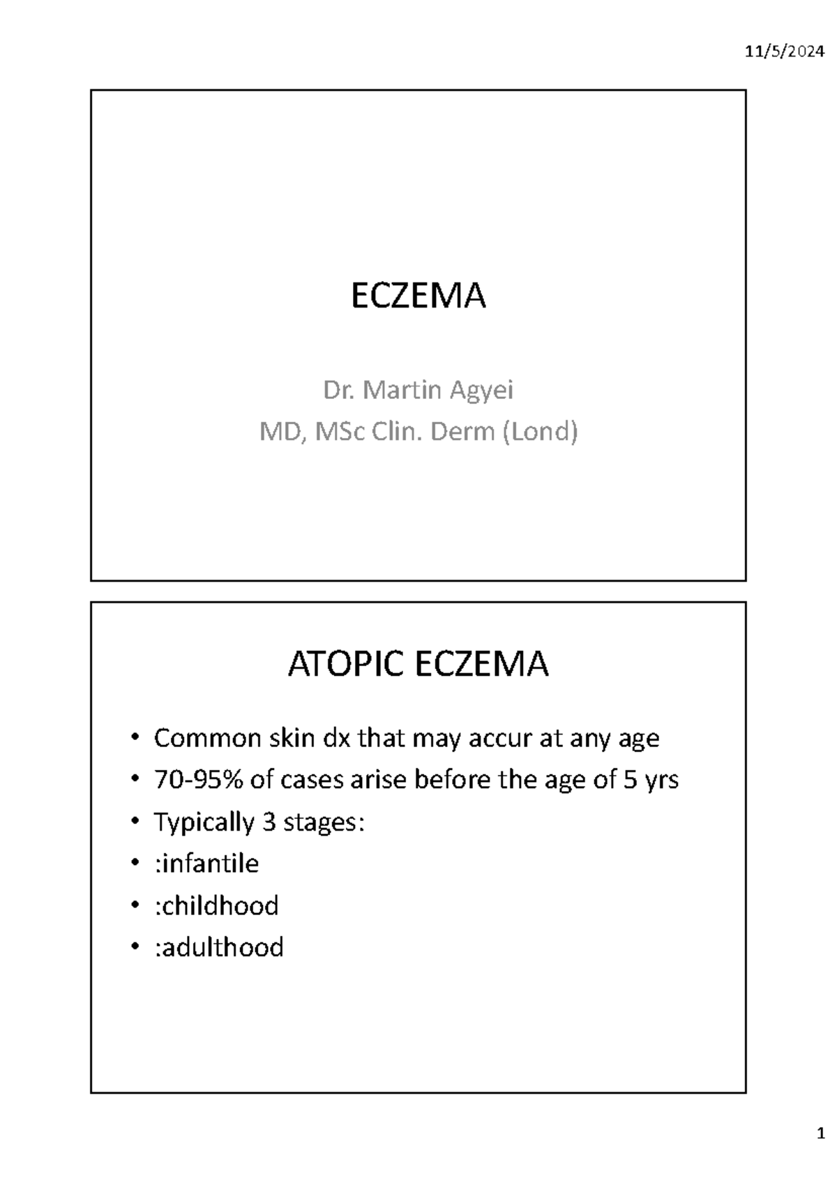 Eczema - Lecture Notes for PA Students (MD Derm. Course) - Studocu