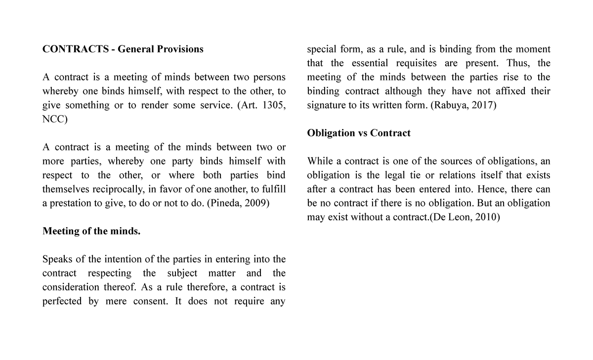 Contracts Chapter 1-2: General Provisions and Stages of Formation - Studocu