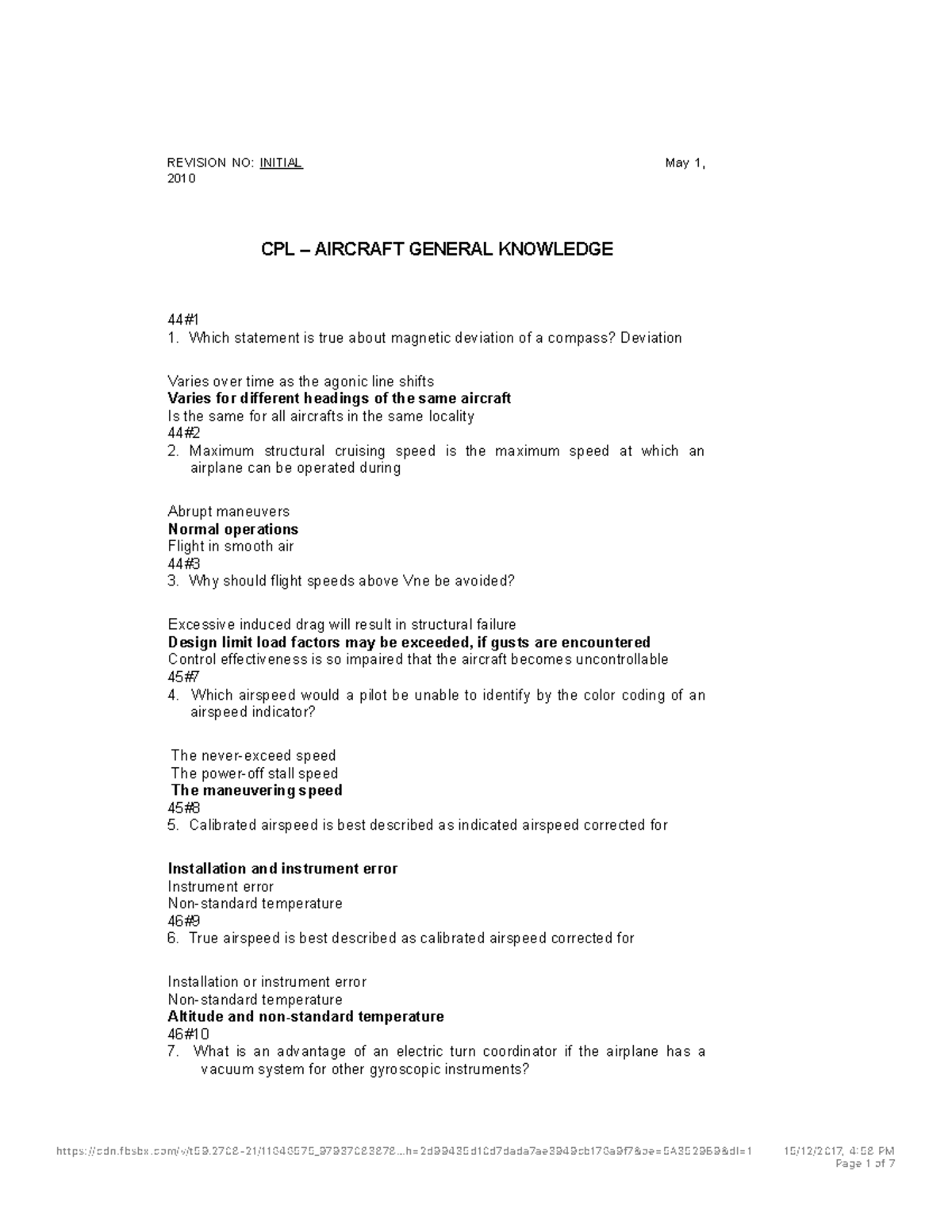 CPL Aircraft General Knowledge: Key Concepts and Questions - Studocu