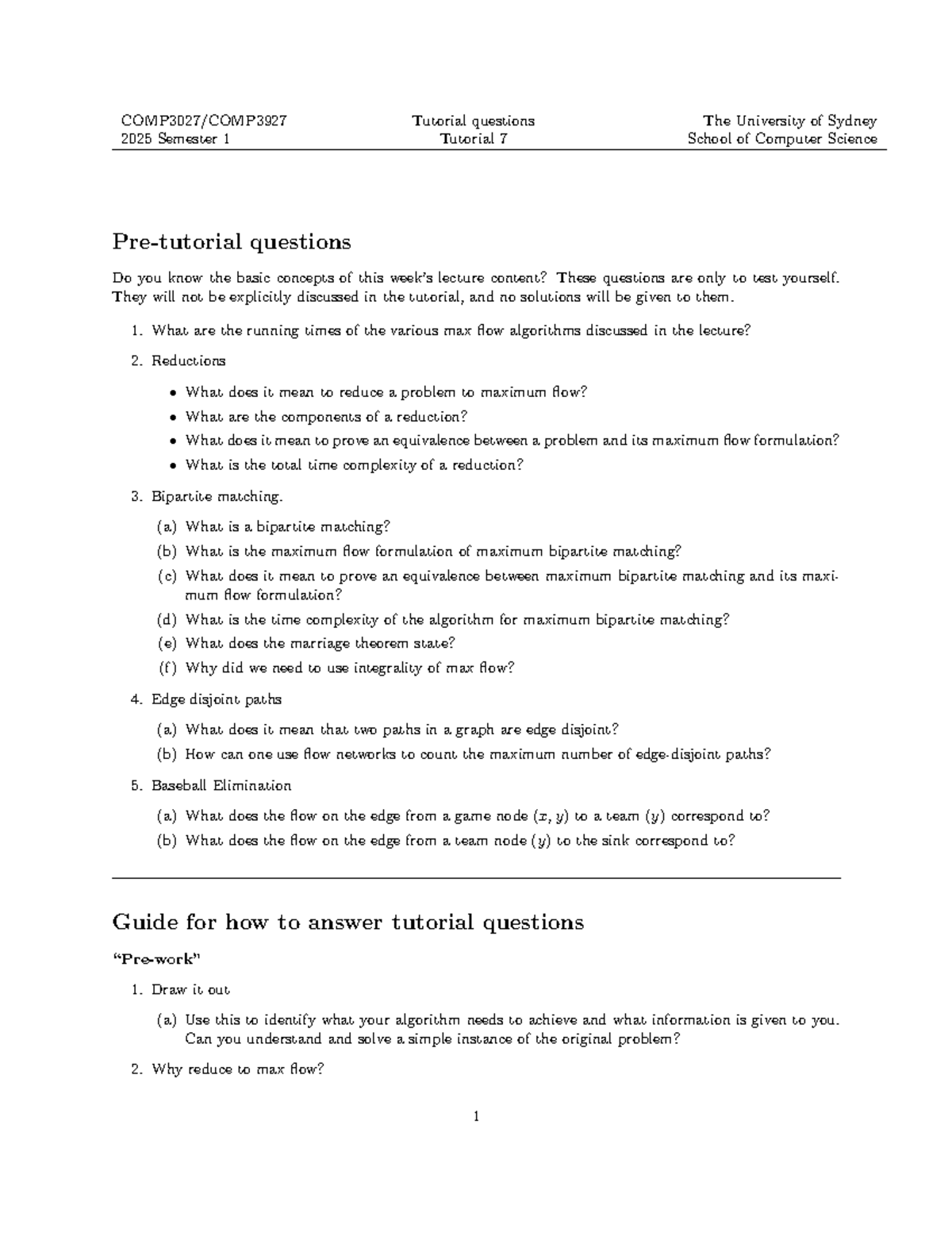 Tutorial 7 - Network Flows II Applications (solutions) - COMP3027 ...